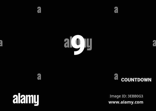 A bold white number 10 to 0, on a pure black background with small ...