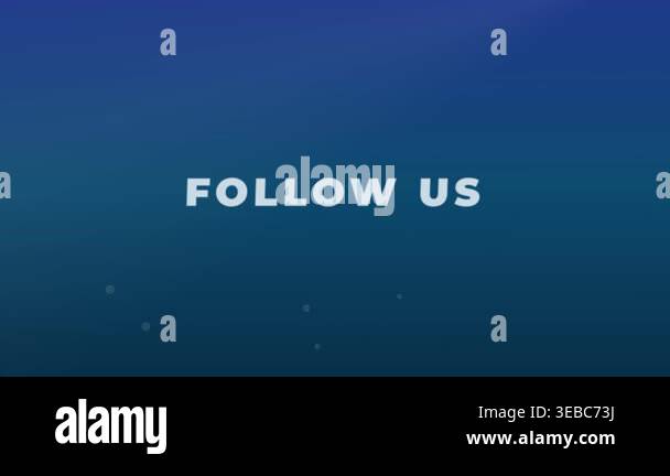 Follow us text animation on a blue gradient background, digital social ...