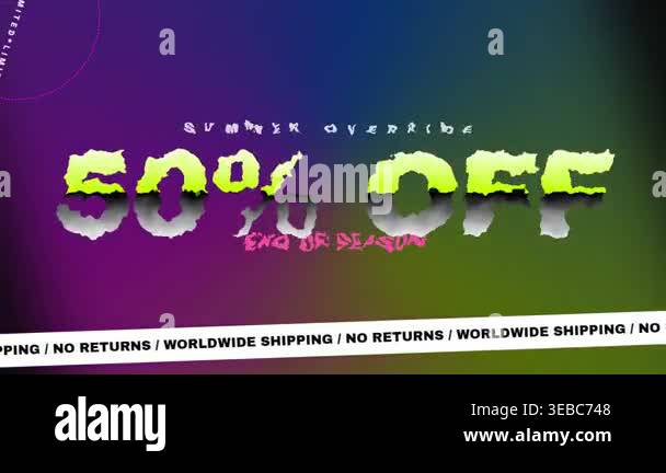 Fifty percent off seasonal sale promotion text animation on a dynamic ...