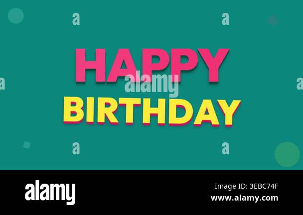 Happy birthday text animation with colorful letters on a green ...