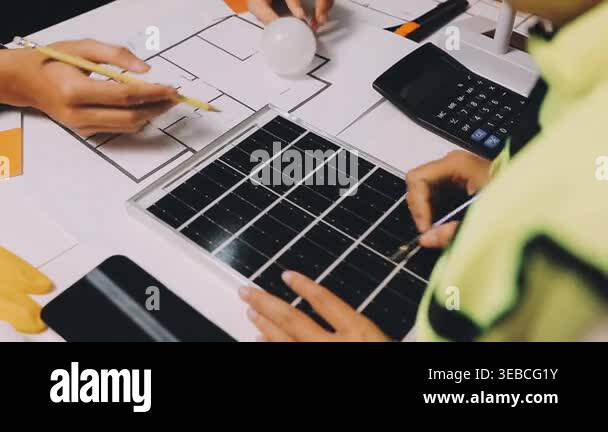 engineer or engineer engineer with blueprint drawing on paper and ...