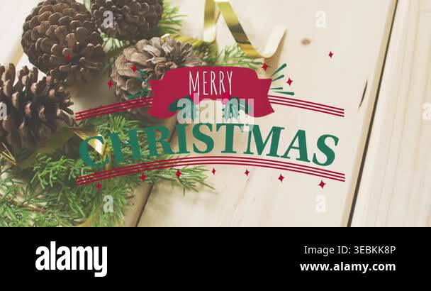 Animation of christmas greetings text over christmas decorations ...