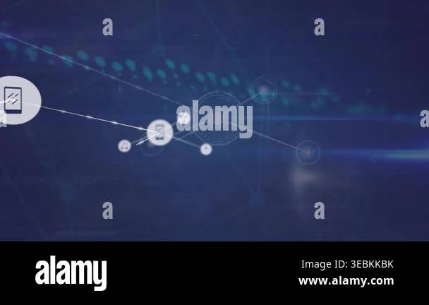 Animation of network of connections with icons over diagram. Social ...