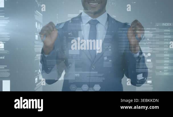 Statistical data processing against african american businessman with ...