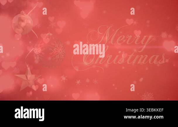 Animation of heart icons over merry christmas text banner against ...