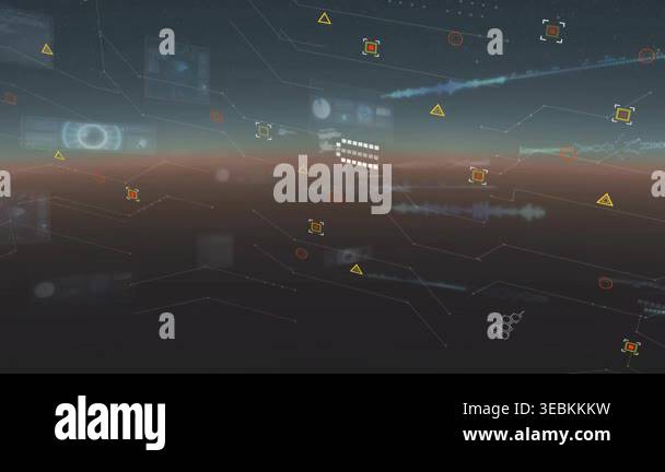Holographic data network animating from signal, panels pulsing and ...