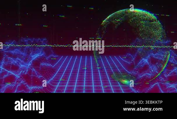 Digital animation of blue digital wave over lobe against black ...