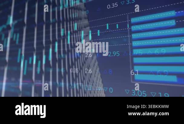 Animation of financial data processing over graph. Global business and ...