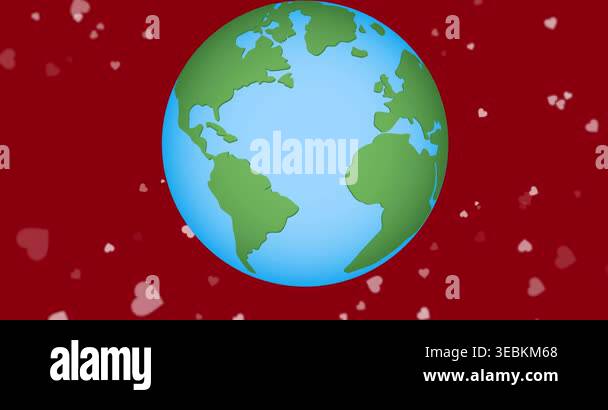 Animation of hearts floating over red background with globe. love ...