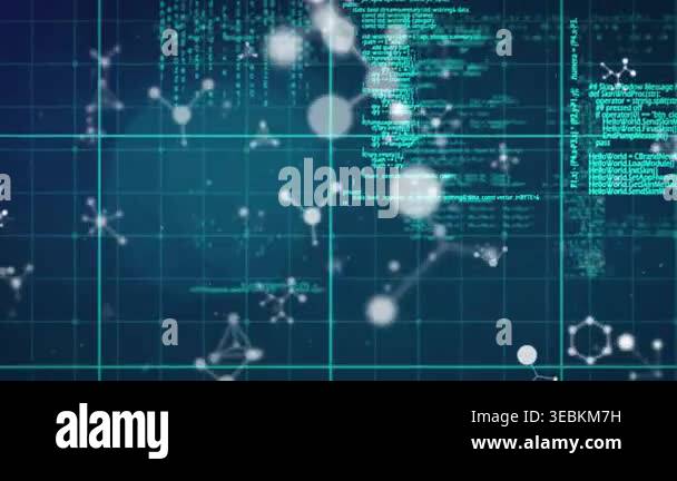 Molecular structures floating against data processing on blue ...