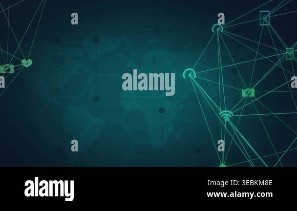 Animation of world map over network of connections. Global business and ...