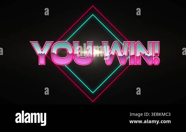Animation of pink metallic text you win over neon lines on black. Video ...