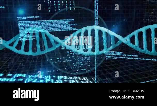 DNA strand with binary coding, illustrating scientific data processing ...