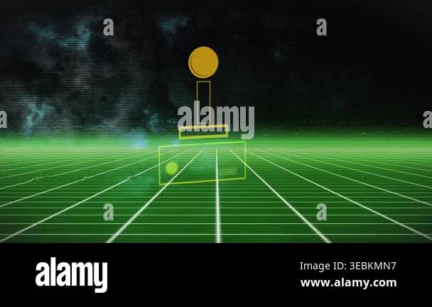 Animation of red pattern over camera digital cityscape. Video game ...
