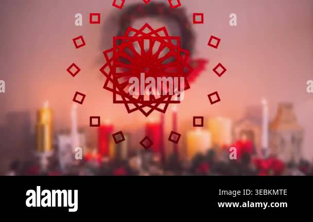 Animation of red pattern over christmas decorations. Christmas ...