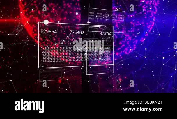 Nodes sparking wireframe keyboard emerging grid pulsing and numbers ...