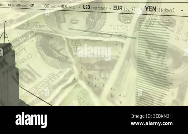 Currency ticker updating, financial graphic animating market line ...