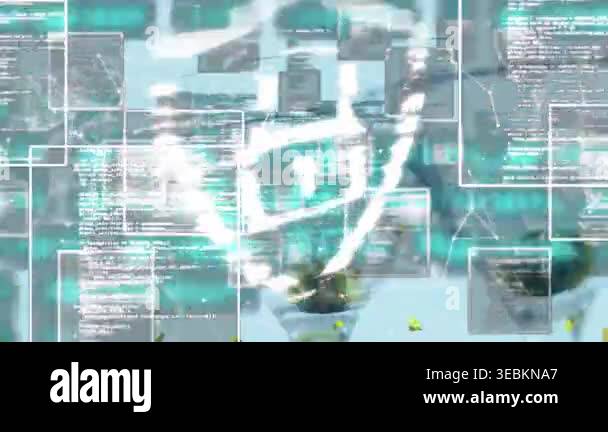 Animation of golden confetti over security padlock icon and data ...