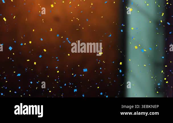Animation of falling confetti over orange background. Celebration and ...