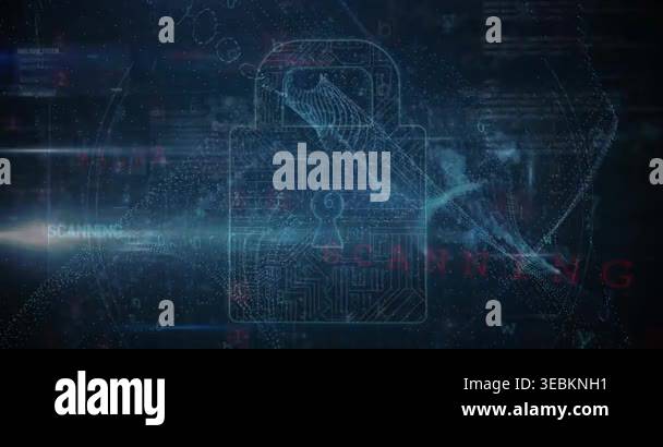 Cyber security data processing against security padlock icon and data ...