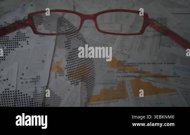 Animation of data processing over documents. Global business and ...