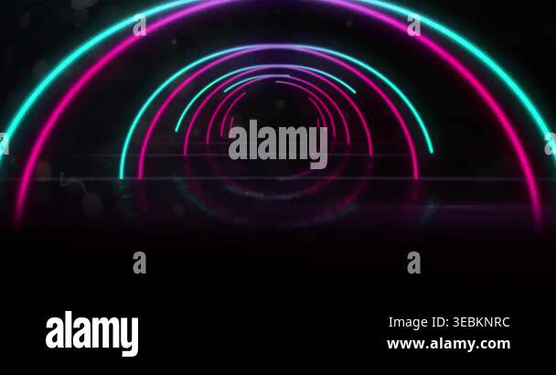 Animation of rotating lines and purple waves on black background ...