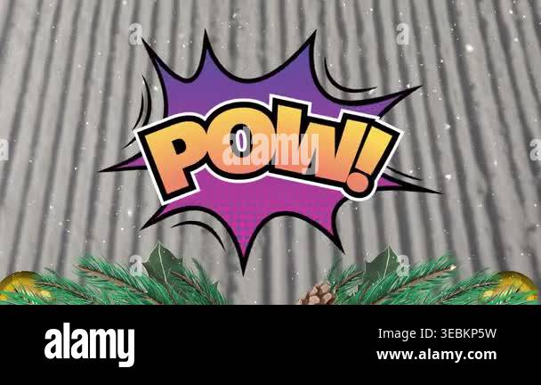 Animation of snow falling at christmas over pow text. Christmas, winter ...