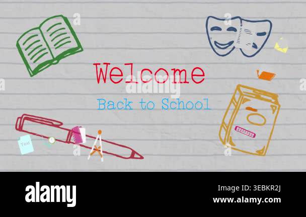 Animation of words Welcome Back to School with multiple school items ...