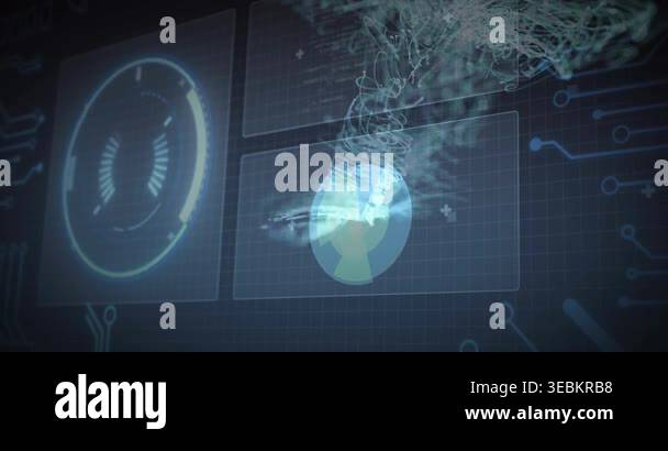 Animation of networks of connections with digital icons over globe ...