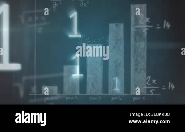 Animation of data processing and diagram on blue background. global ...