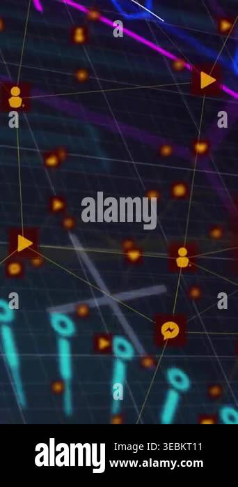 Vertical video: Cyan beam sweeping, network nodes pulsing and ...