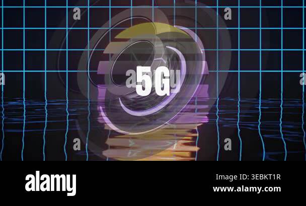 Animation of 5g text over moving shapes. global business and digital ...