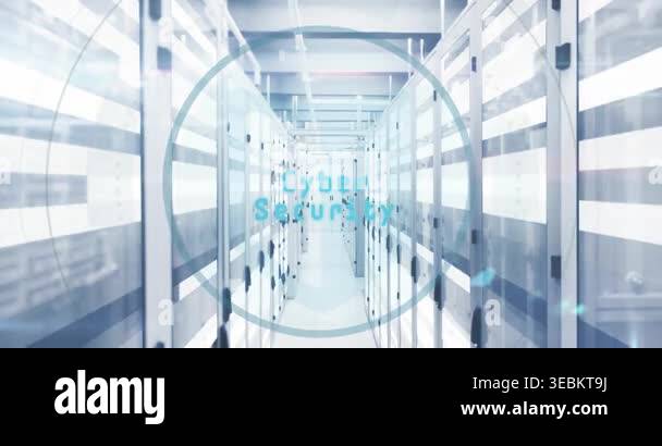 Animation of cyber security text banner and security cloud icon ...
