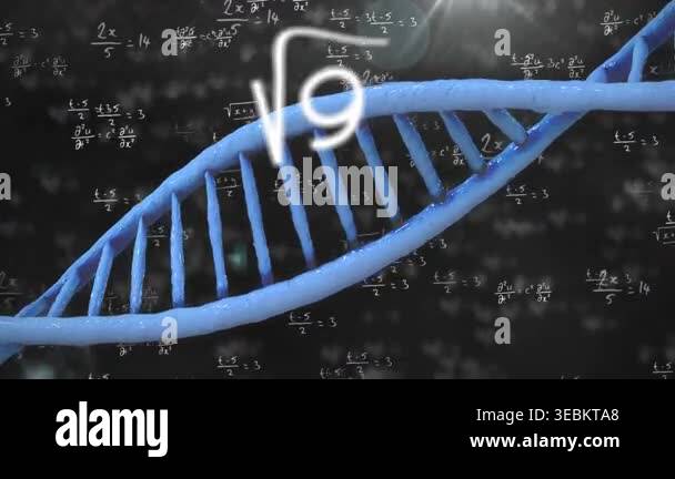 Animation of dna strand over mathematical equations. Global science and ...