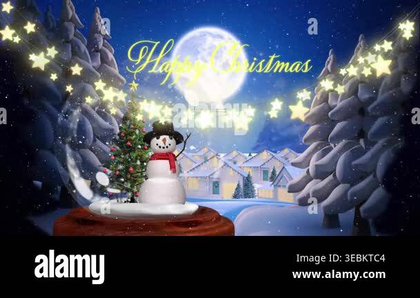 Animation of happy christmas text over winter scenery. Christmas ...