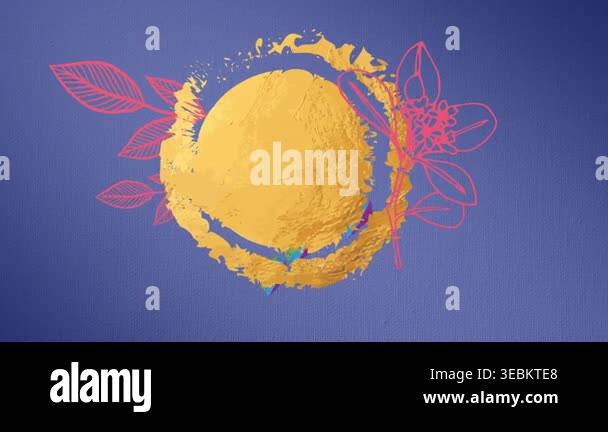 Animation of orange circle with plants over blue background. global ...