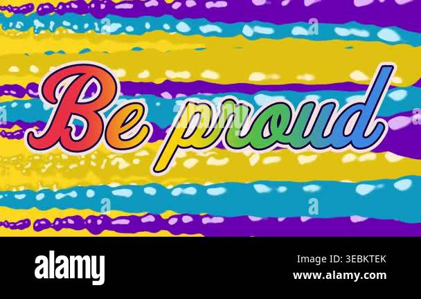 Animation of be proud rainbow text banner against colorful abstract ...