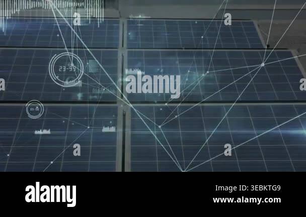 Animation of network of connections over solar panels. Global ...