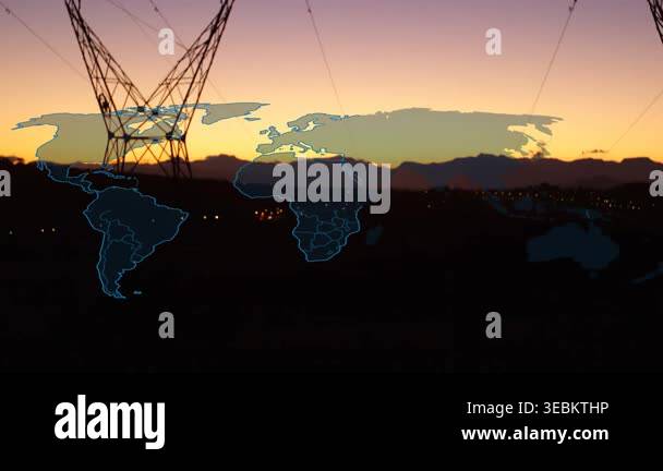 Animation of text with globe and network of connections. Global digital ...