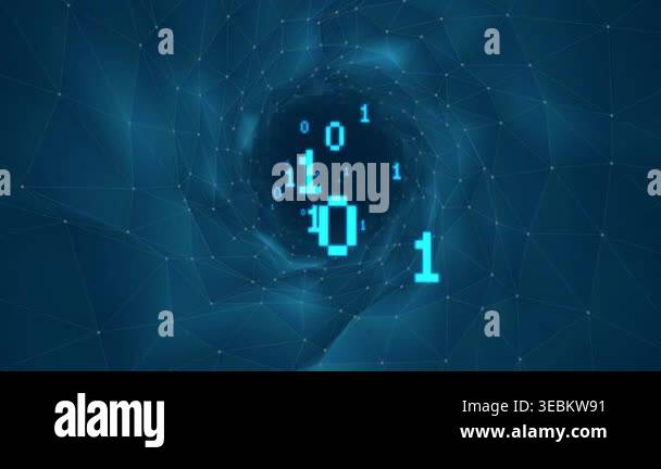 Swirling binary-data vortex pulsing on 1 pulse, drawing 1s and 0s ...