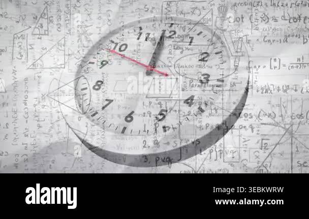 Round clock rotating, red hands sweeping toward 12 after crease ...