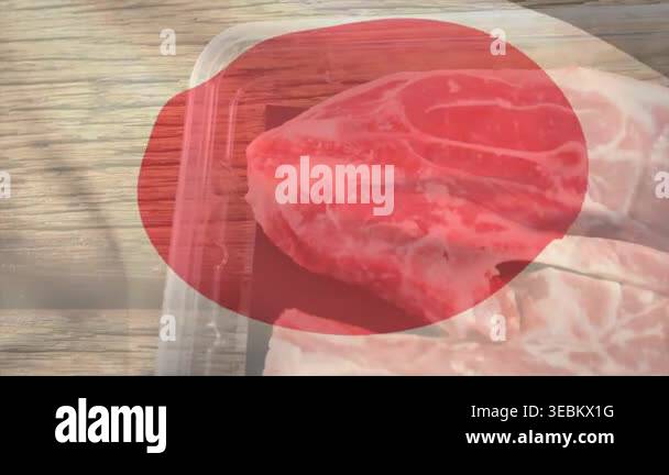 Hand touching meat cut, camera panning revealing pork cuts, shifting ...