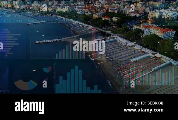 Drone pan starting, data visualizations sliding and expanding over ...