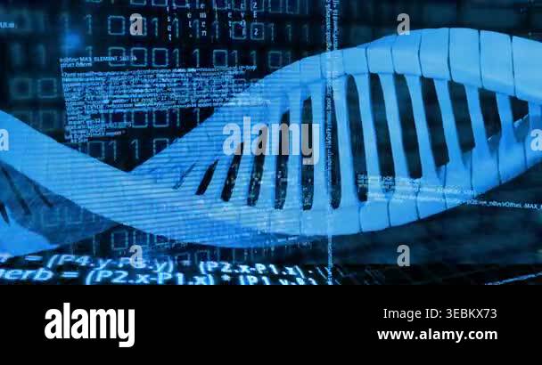 Blue helix entering left starting rotation, shifting and revealing code ...