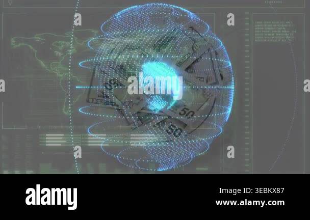 Scan starting, holo wireframe forming and rotating while cyan globe ...
