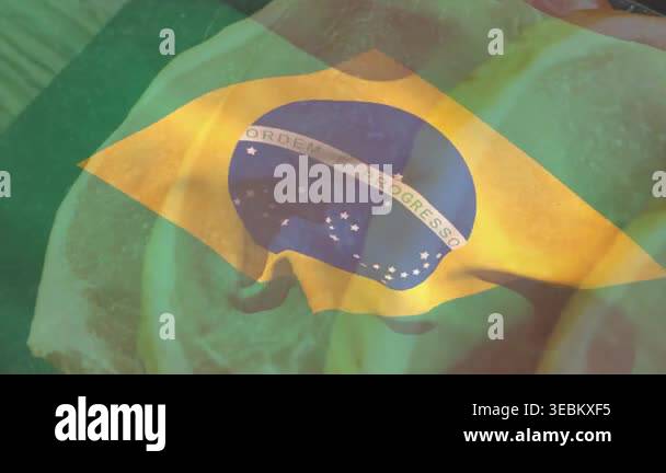 Brazil flag motif rippling after light shift warping circle tilting ...