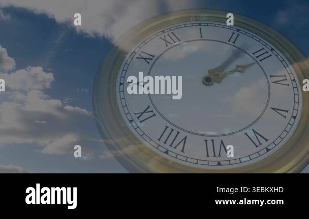 HUD flicker starting antique clock overlay drifting through sky, gold ...