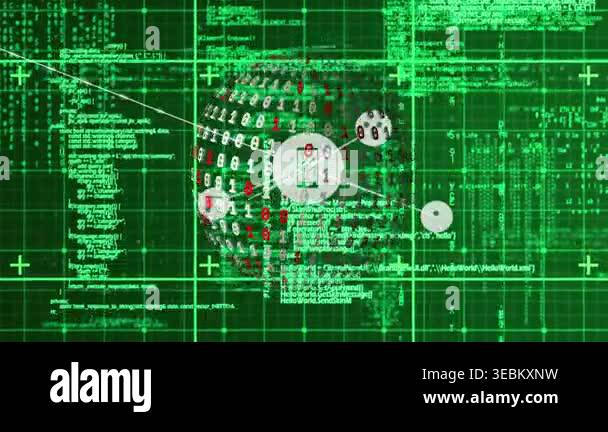 Binary sphere rotating, pulsing from code pulse, nodes spawning outward ...