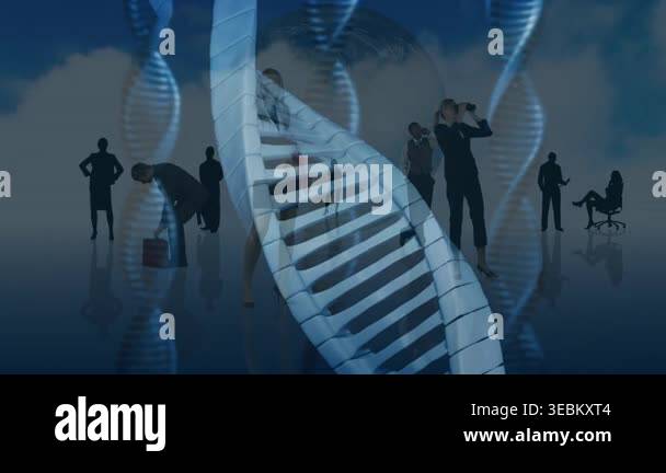 Translucent helix shifting, revealing professional woman stepping ...