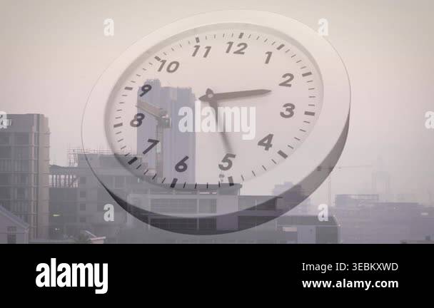 Analog clock appearing first frame, hands moving with blur, showing ...